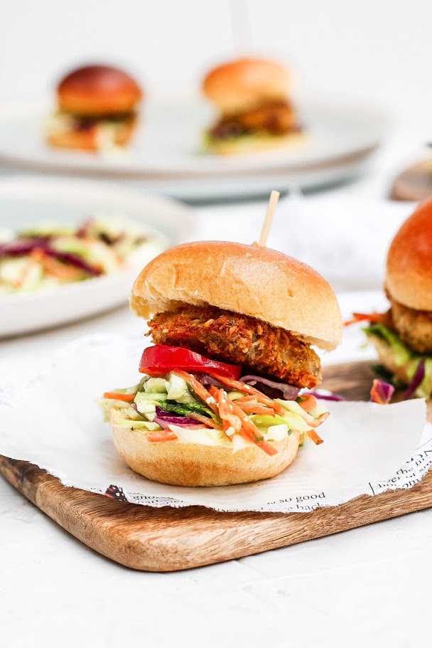 Crumbed Fish Sliders with Avo Ranch Coleslaw - One Harvest